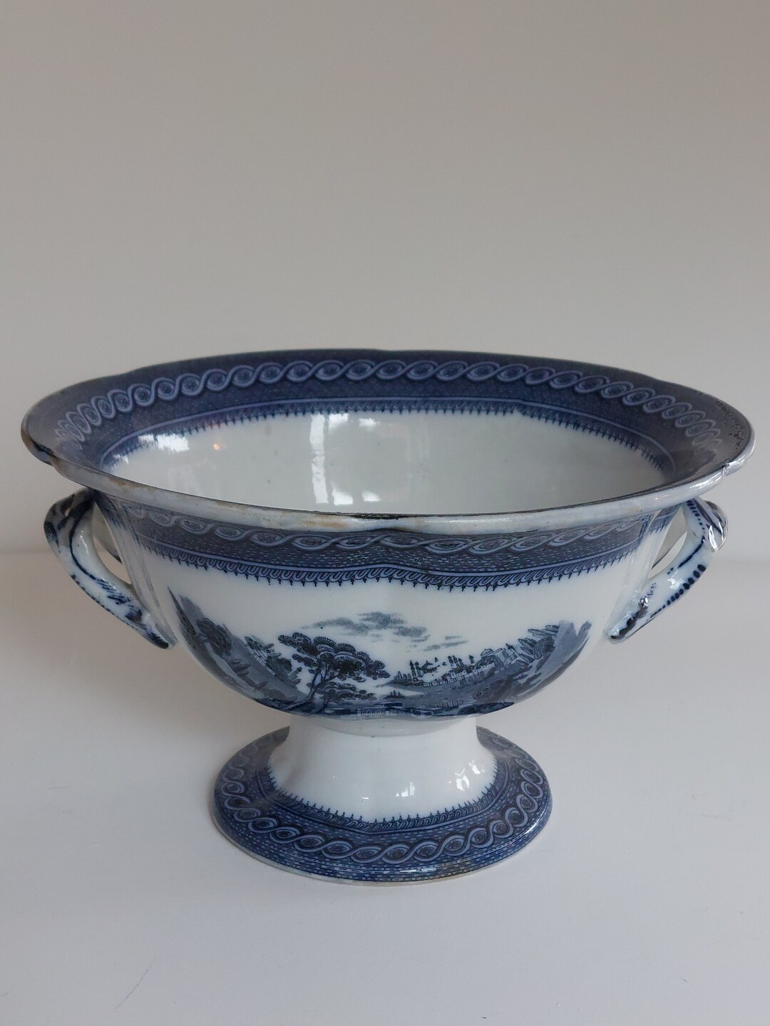 Massive Antique Cauldon Footed Bowl byzantium BWM & Co Flow Blue C1900s ...