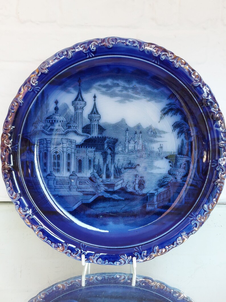 Large Antique Victorian Flow Blue Plate C1800s - Etsy