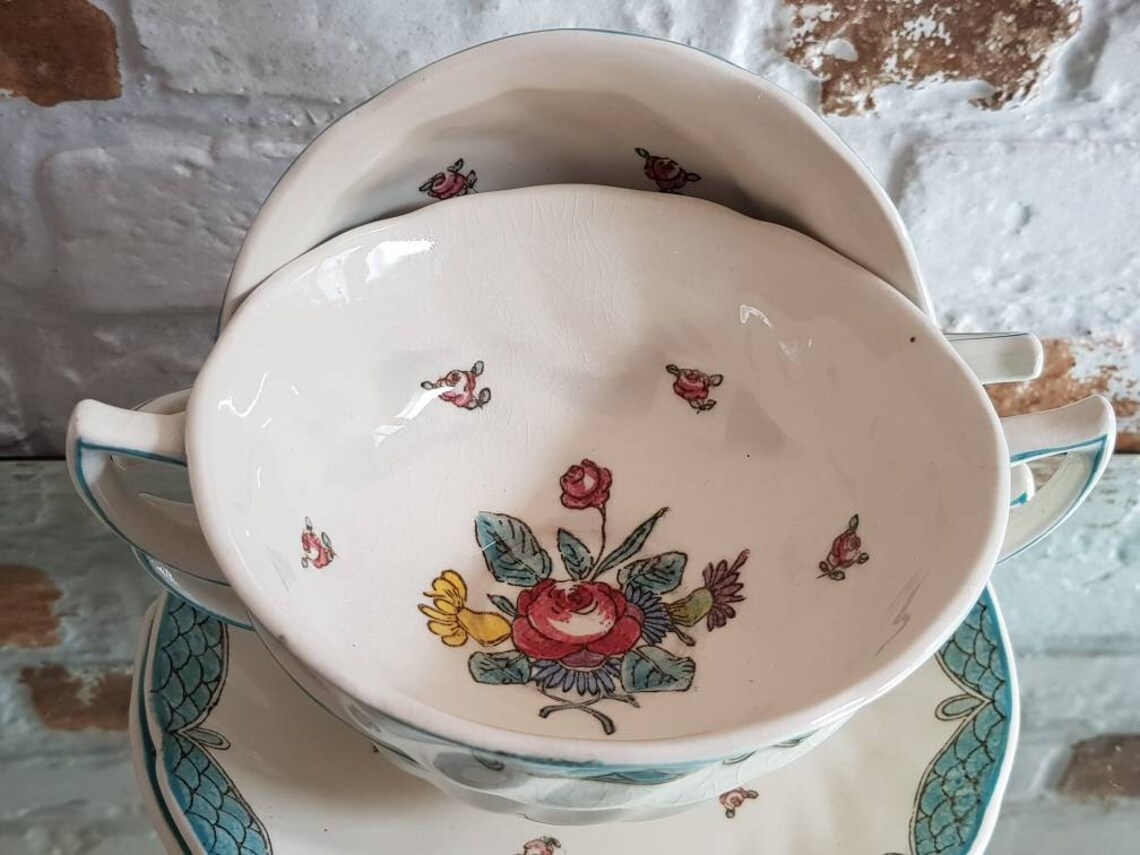 Royal Doulton Lowestoft Bouquet D6023 Double Handled Bowls & - Etsy ...