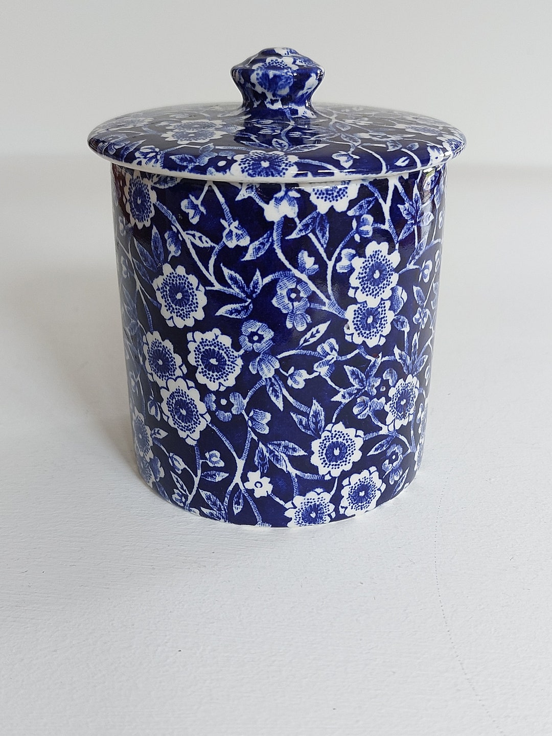 Rare Burleigh Staffordshire calico Pattern Lidded Preserve Jam Pot ...