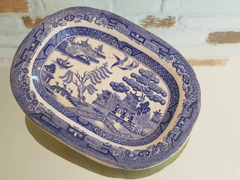 Victorian Early Blue Transferware Willow Pattern Small Oblong - Etsy
