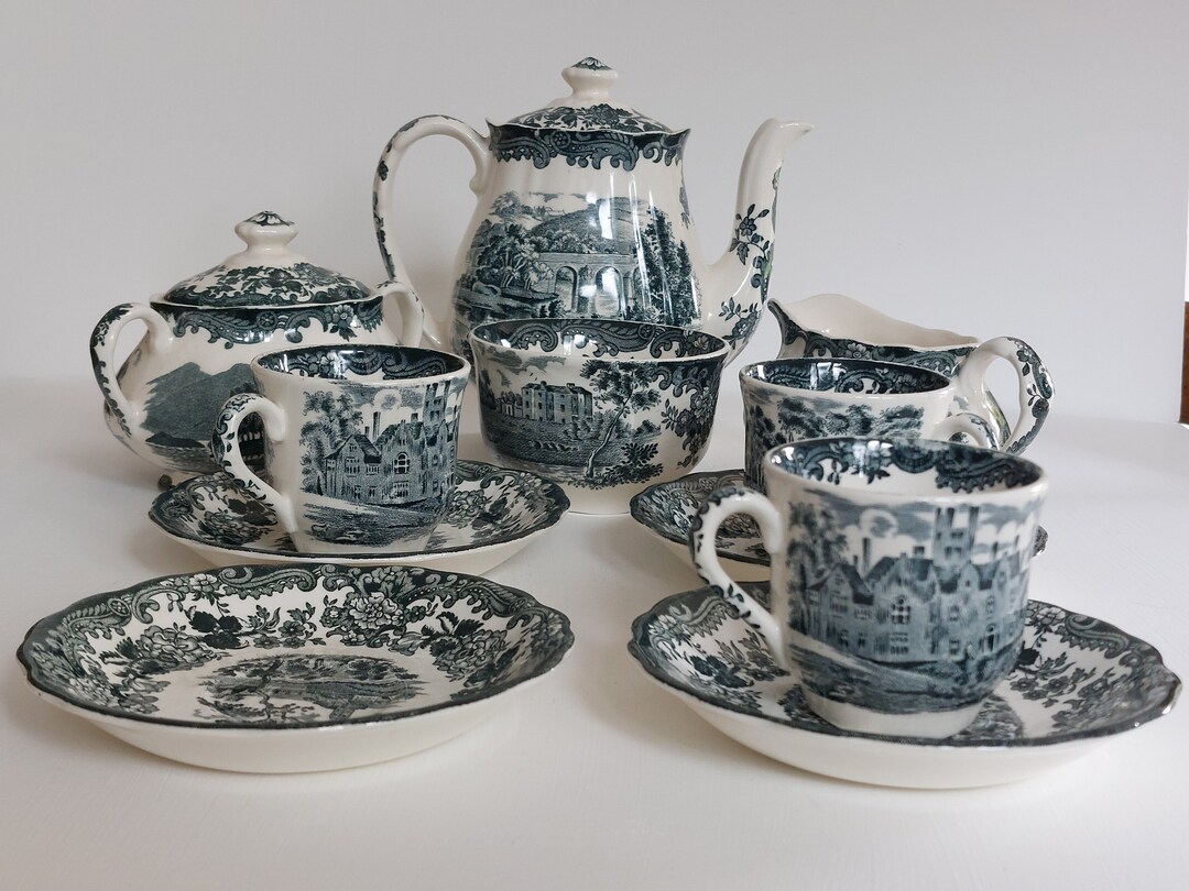 Rare Vintage "palissy Avon Scenes 1790" Dark Green + White 11 Pieces ...