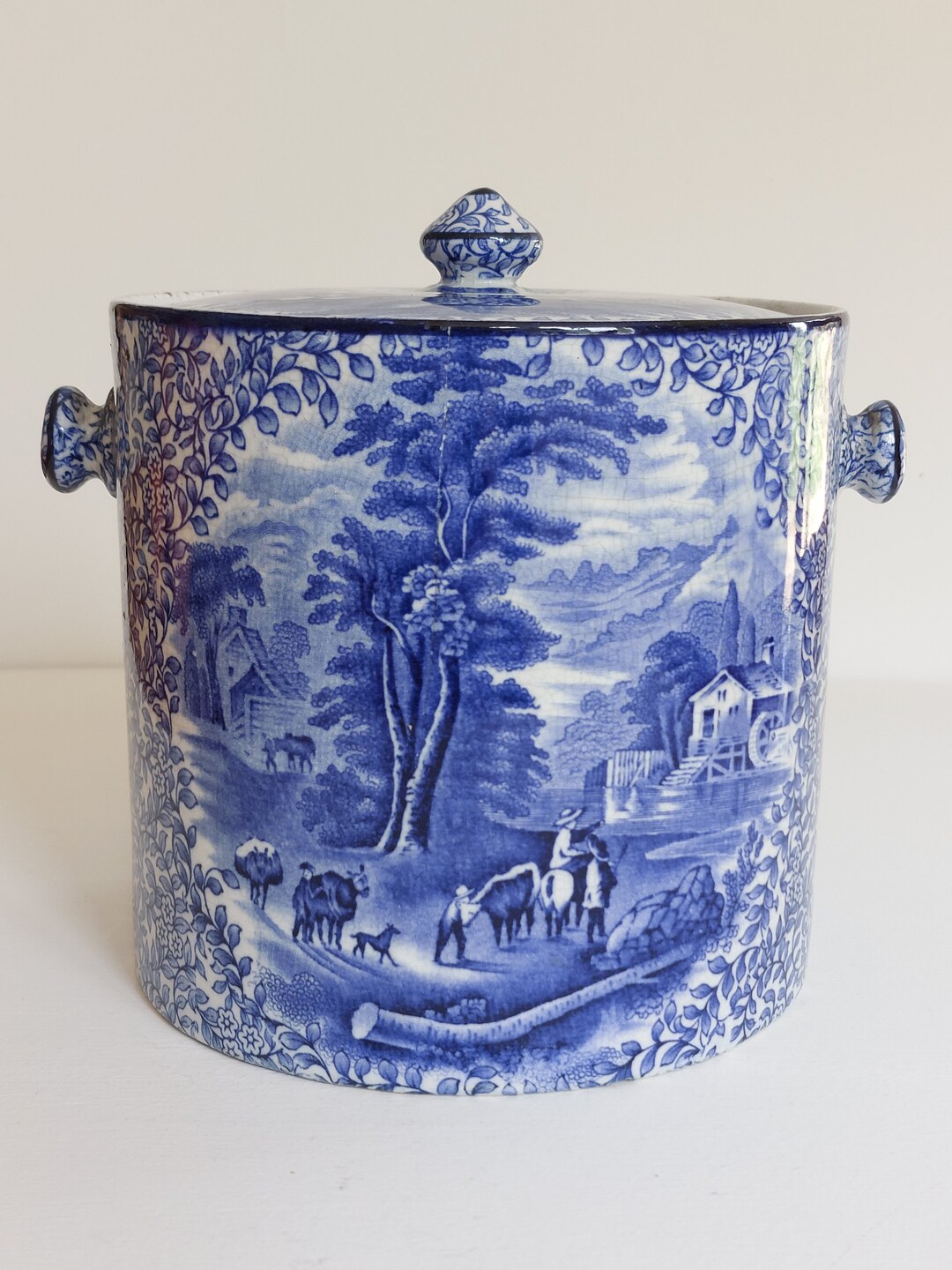 RARE Antique J Kent Fenton Large Biscuit Barrel "ye Olde Foley Ware ...