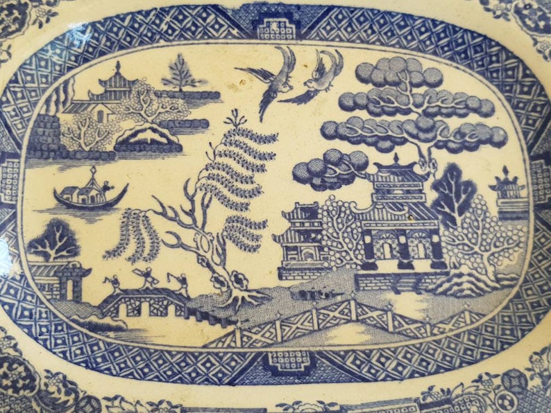 Victorian Early Blue Transferware Willow Pattern Small Oblong | Etsy
