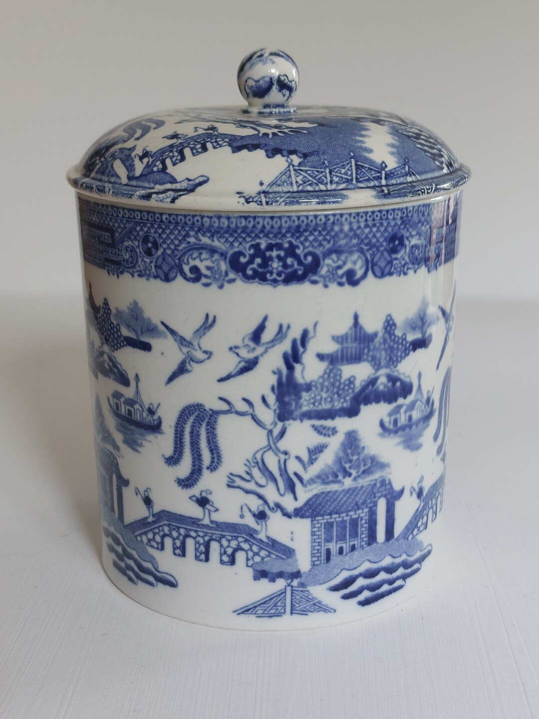 Rare Fabulous Wedgwood Etruria Willow Pattern LARGE Lidded Canister ...