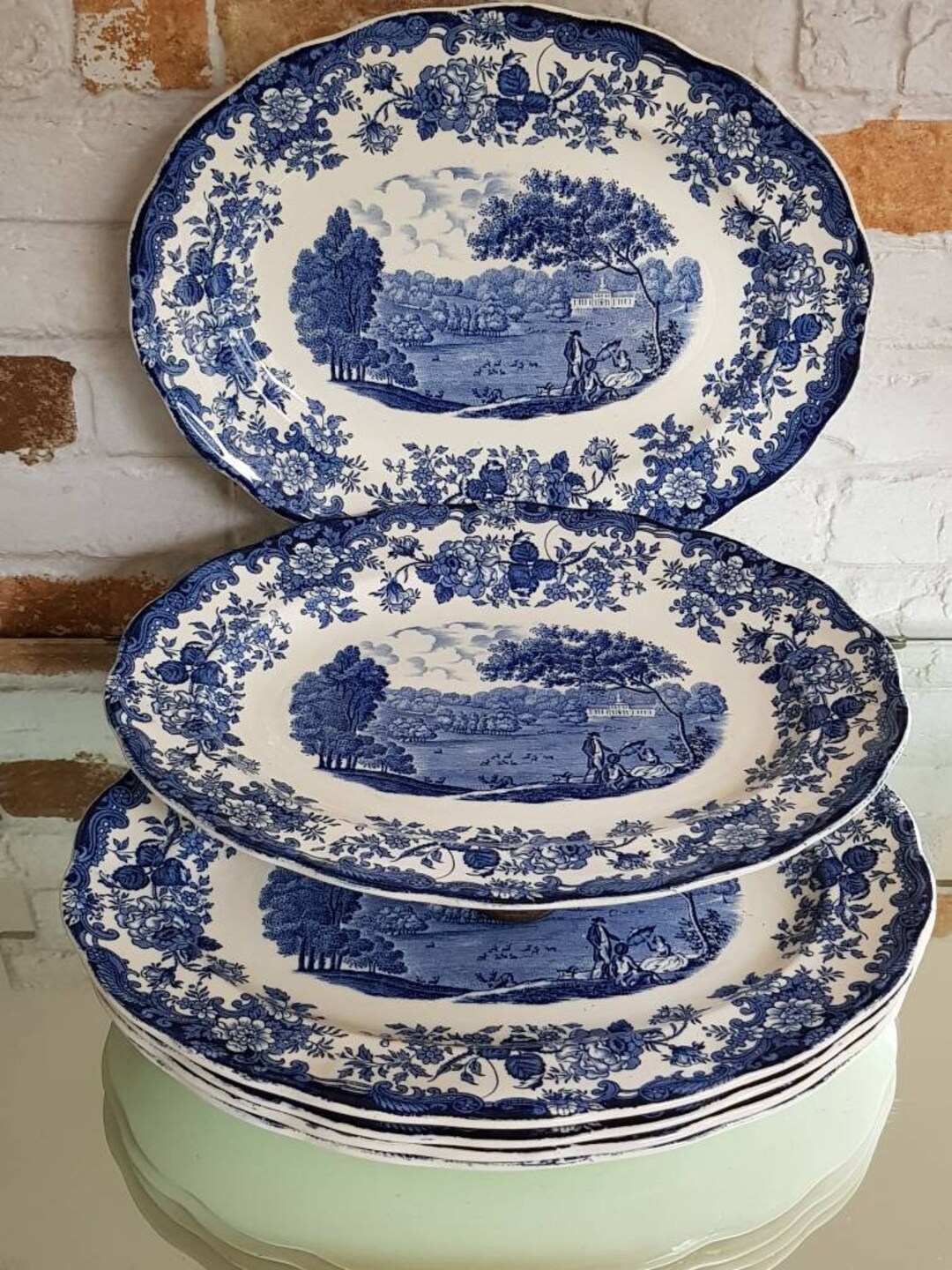 Royal Worcester Blue White Oval LARGE 12 Servers Platters palissy 1790 ...