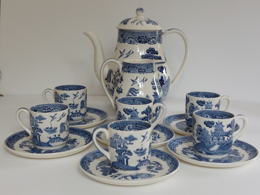 Wedgwood of Etruria & Barlaston willow Pattern 14 Pieces Coffee Tea Set ...