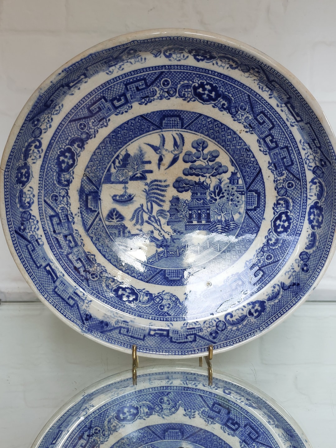 Rare Remarkable Antique LARGE "willow" Pattern Footed Cake Plate- Stand ...