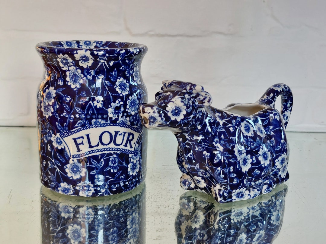 Rare Calico Burleigh Ironstone Pair Flour Shaker + Cow Creamer C1950s ...