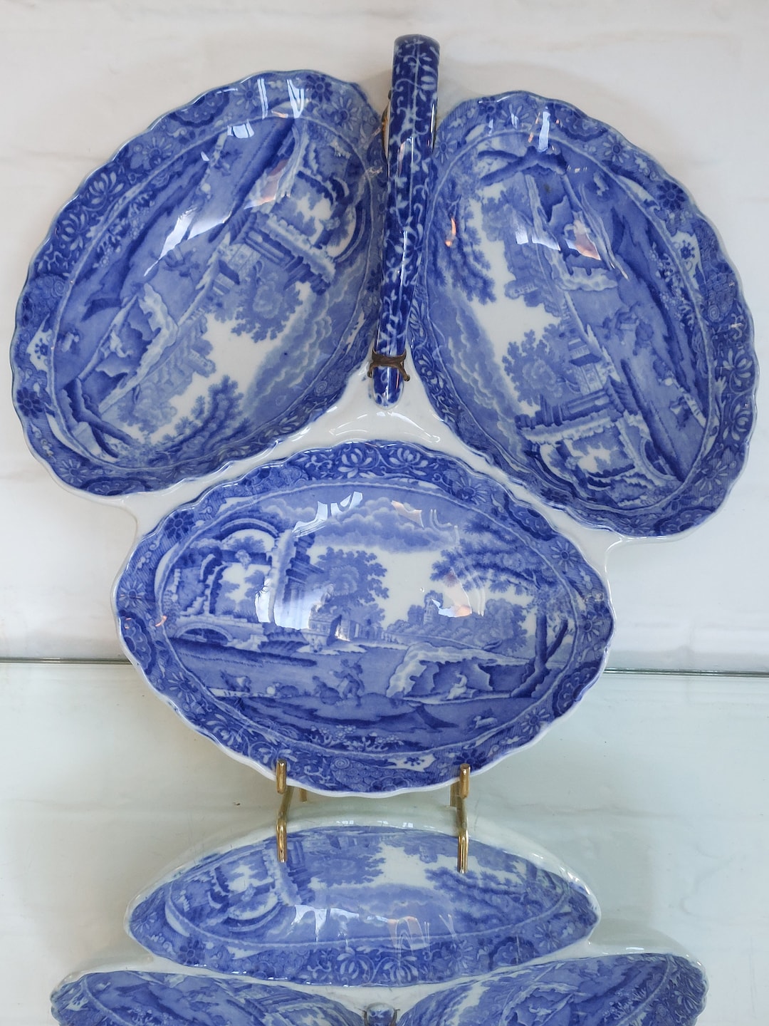 Rare Antique Copeland Spode blue Italian Large Triple Dish C1920 - Etsy