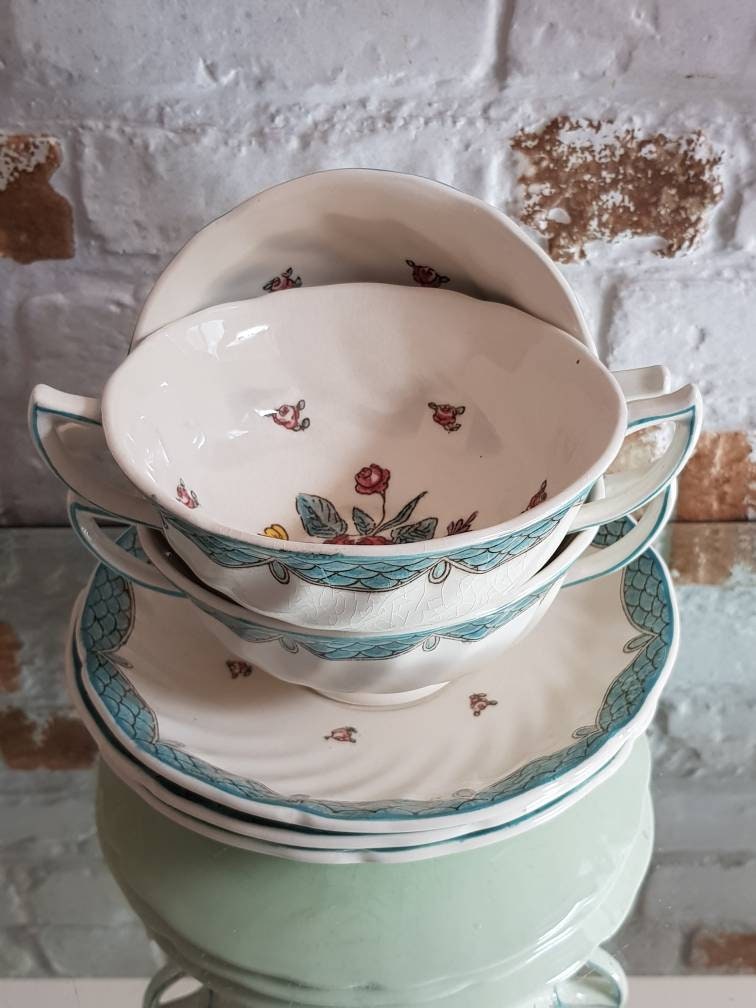Royal Doulton Lowestoft Bouquet D6023 Double Handled Bowls & - Etsy ...