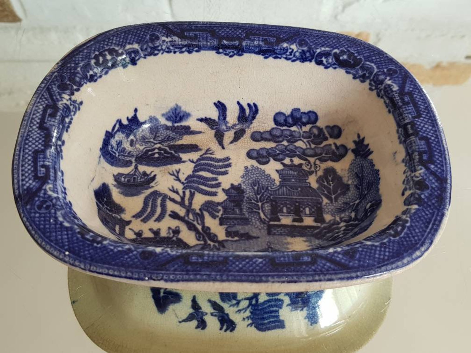 19th Century Blue and White Willow Pattern Small Deep Serving | Etsy UK