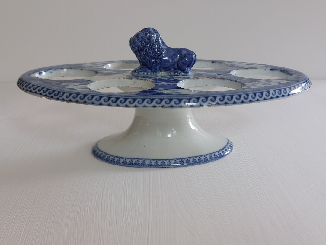 RARE "rogers" Blue & White Pearlware Stand Lion Finial Fallow Deer ...