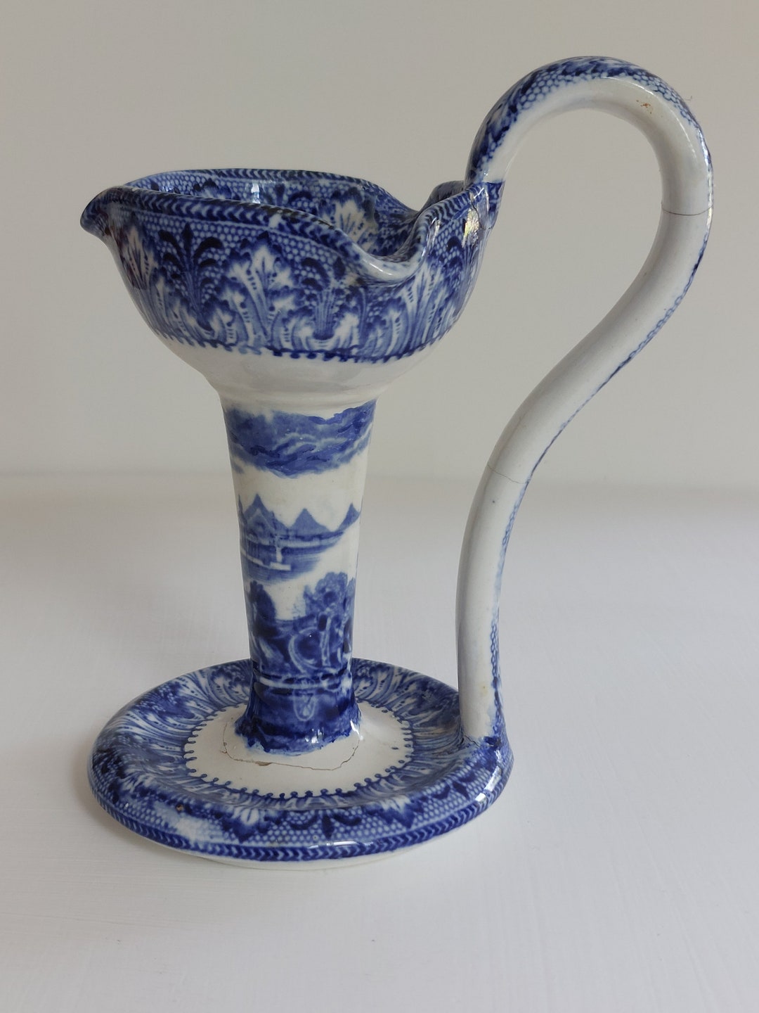 Rare Antique Cauldon England Blue + White 6.2" Tall Candle Holder C1910 ...