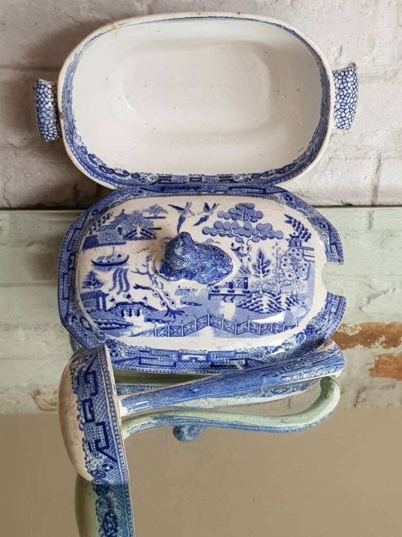 RARE Antique Blue and White Willow Pattern Small Sauce Dish | Etsy
