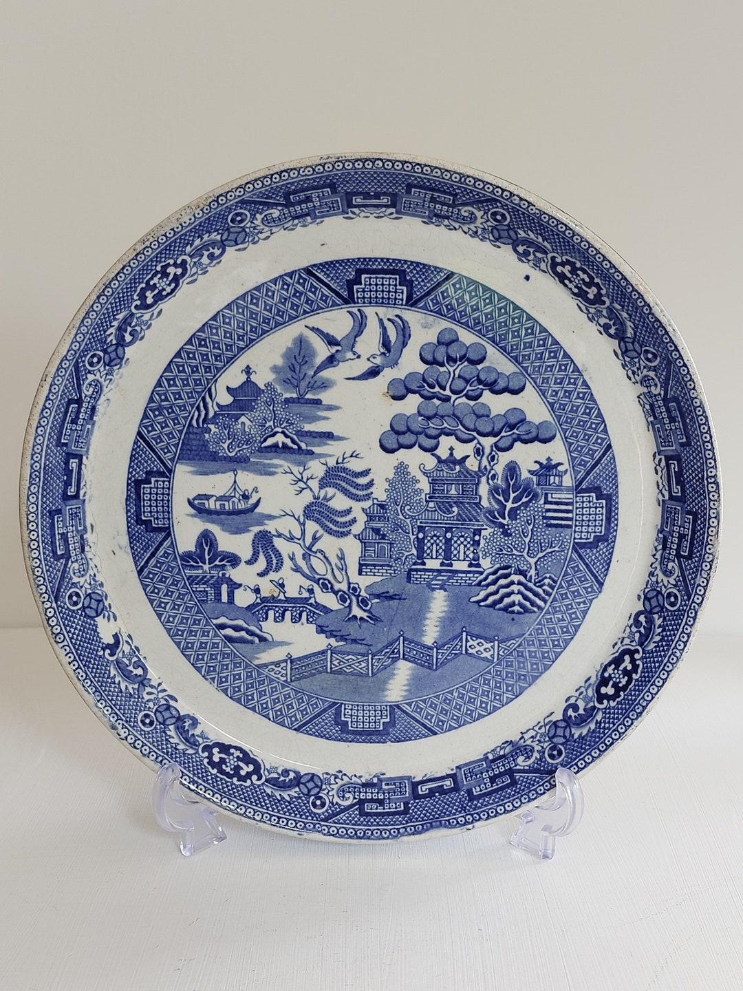 Remarkable Antique Willow Pattern Large Footed Cake Plate- Stand C1850 ...