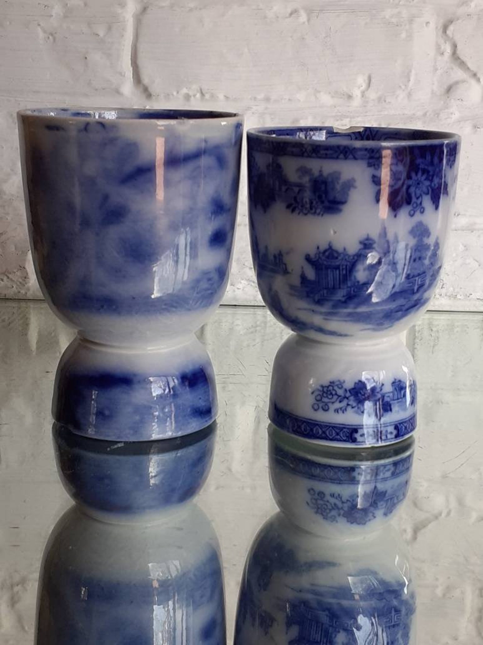 Rare Antique Pair of LARGE Flow Blue Double Egg Cups 1920 - Etsy UK