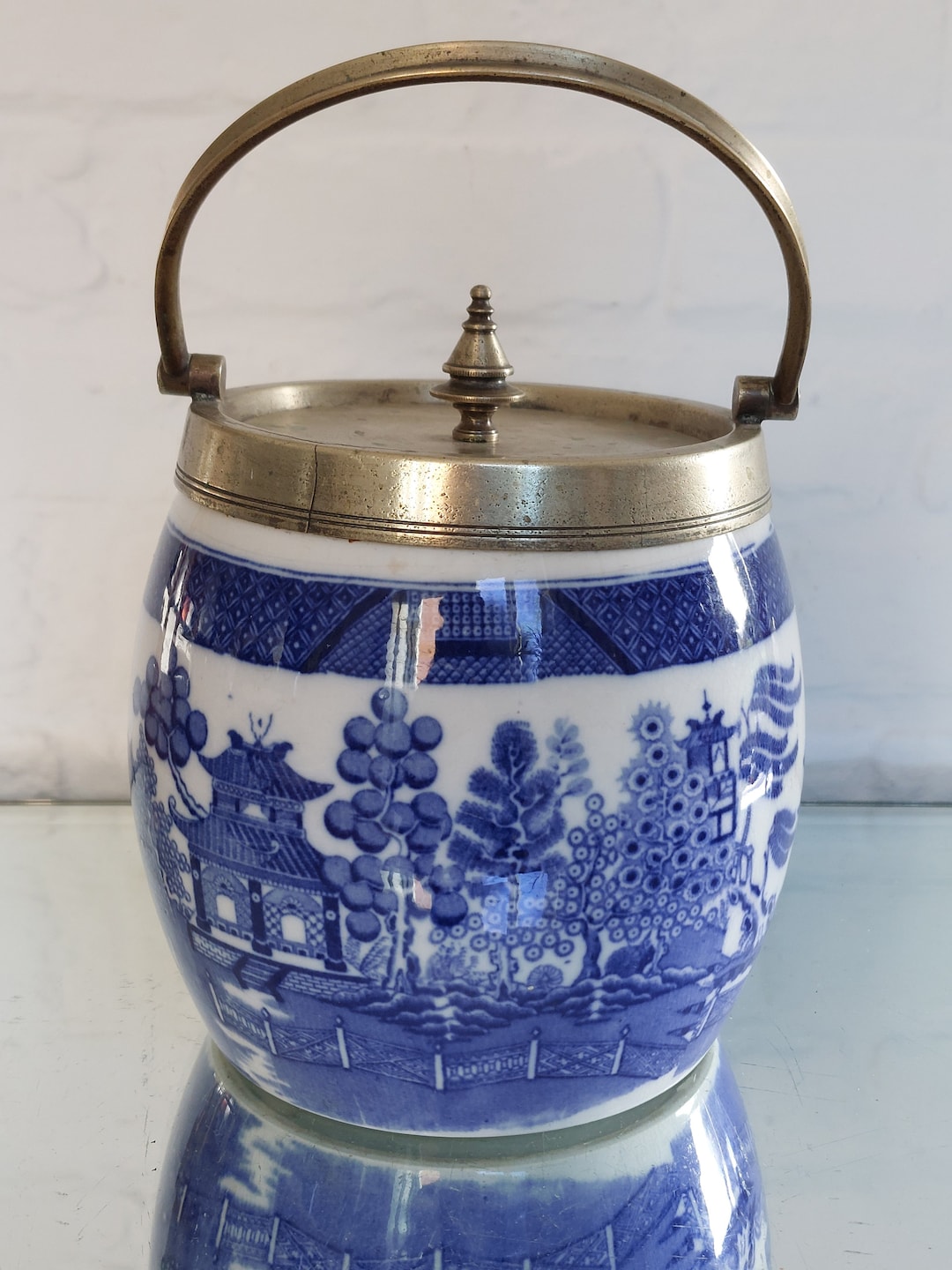 RARE Antique "minton" Flow Blue Willow Pattern Tea Caddy- Canister ...