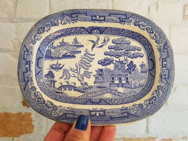Victorian Early Blue Transferware Willow Pattern Small Oblong - Etsy
