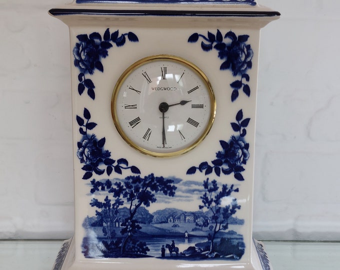 The Wedgwood Blue & White Calendar Clock Queens Ware "blue Landscape ...