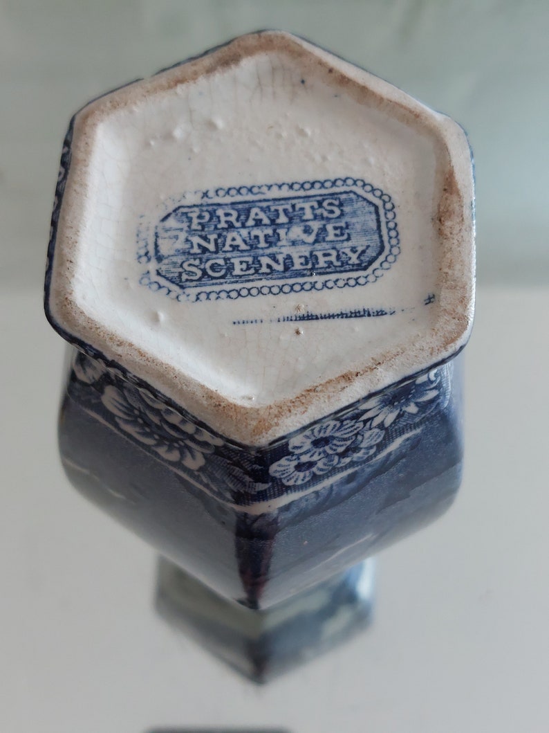 RARE Antique Pratts "native Scenery" Small 5.9" Blue & White Vase C1900 ...