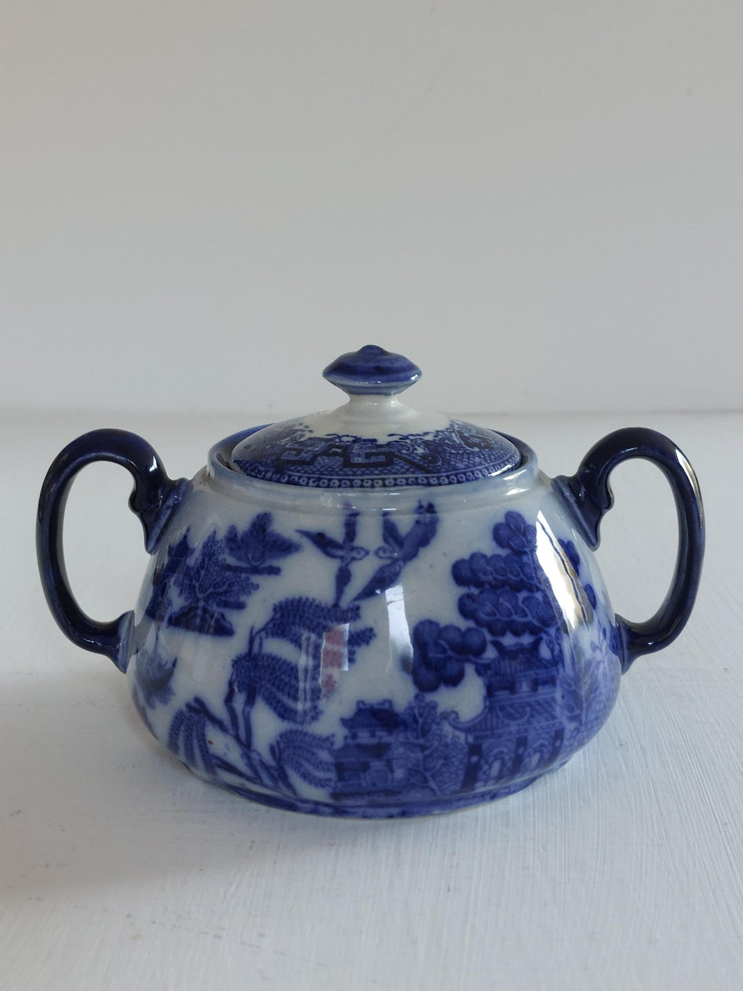 Rare Antique Doulton Burslem Flow Blue "willow" Pattern Lidded Sugar ...
