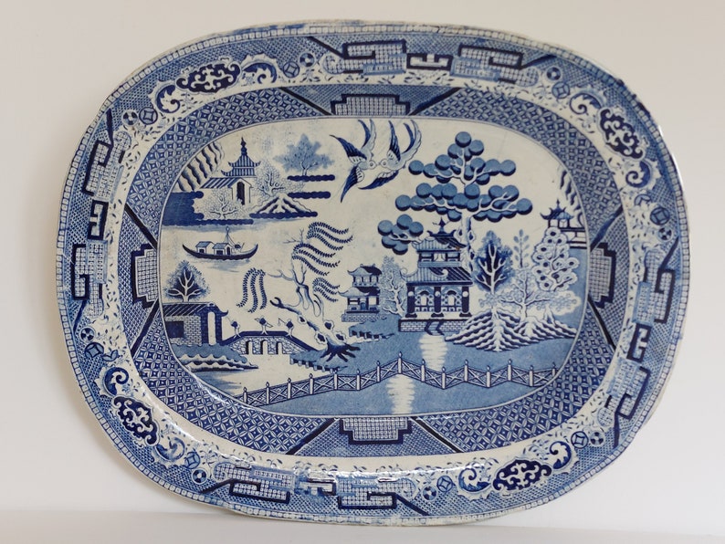 Massive 15.6" Antique Willow Pattern Serving Platter C1900s - Etsy