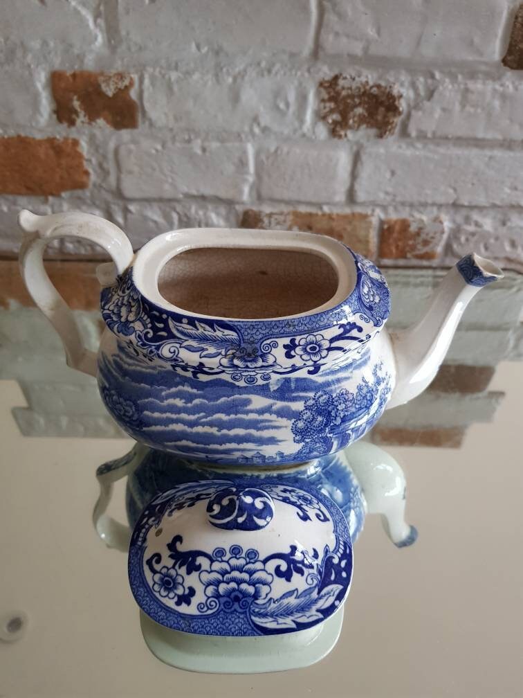 RARE booths Ceramic Teapot old Blue - Etsy