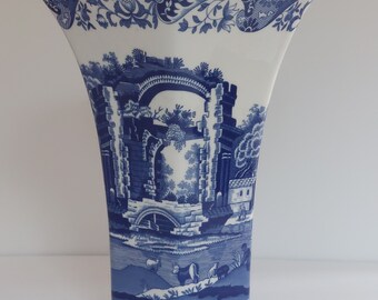 Spode Blue Italian Hexagonal Footed Vase. 10.5 Inches Tall. Produced ...