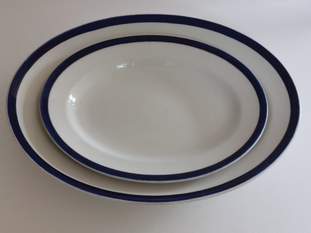 Antique "empire Ware" Blue + White Pair Large Serving Platters- Plates ...