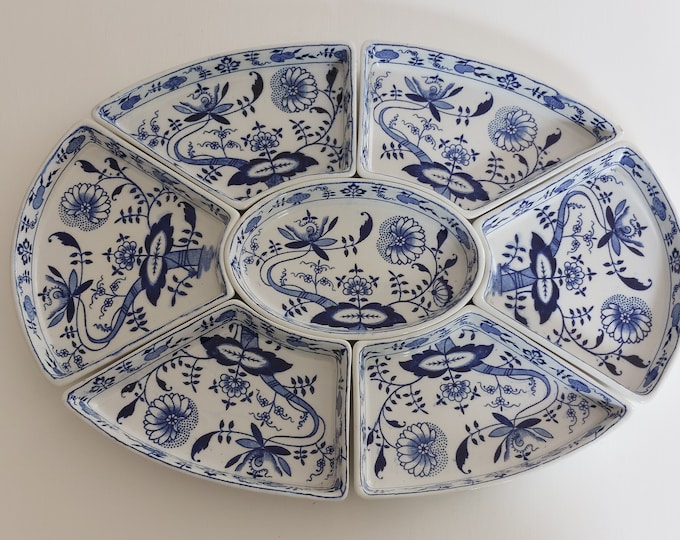 Rare Antique Booths Silicon China Hors D'oeuvres Set 7 Piece blue Onion ...