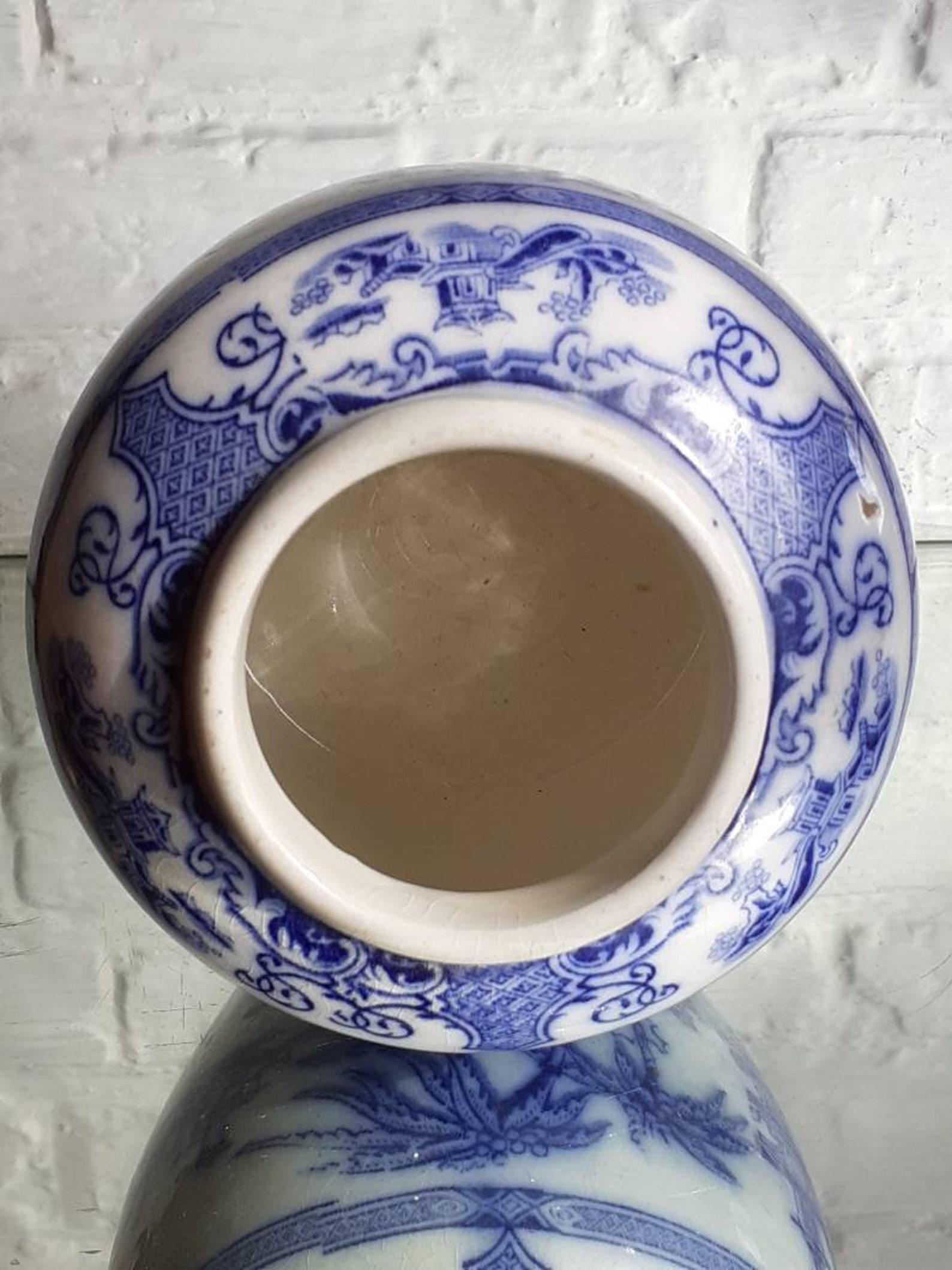 Blue White Transfer Print Pottery Antique Chinoiserie Jar - Etsy