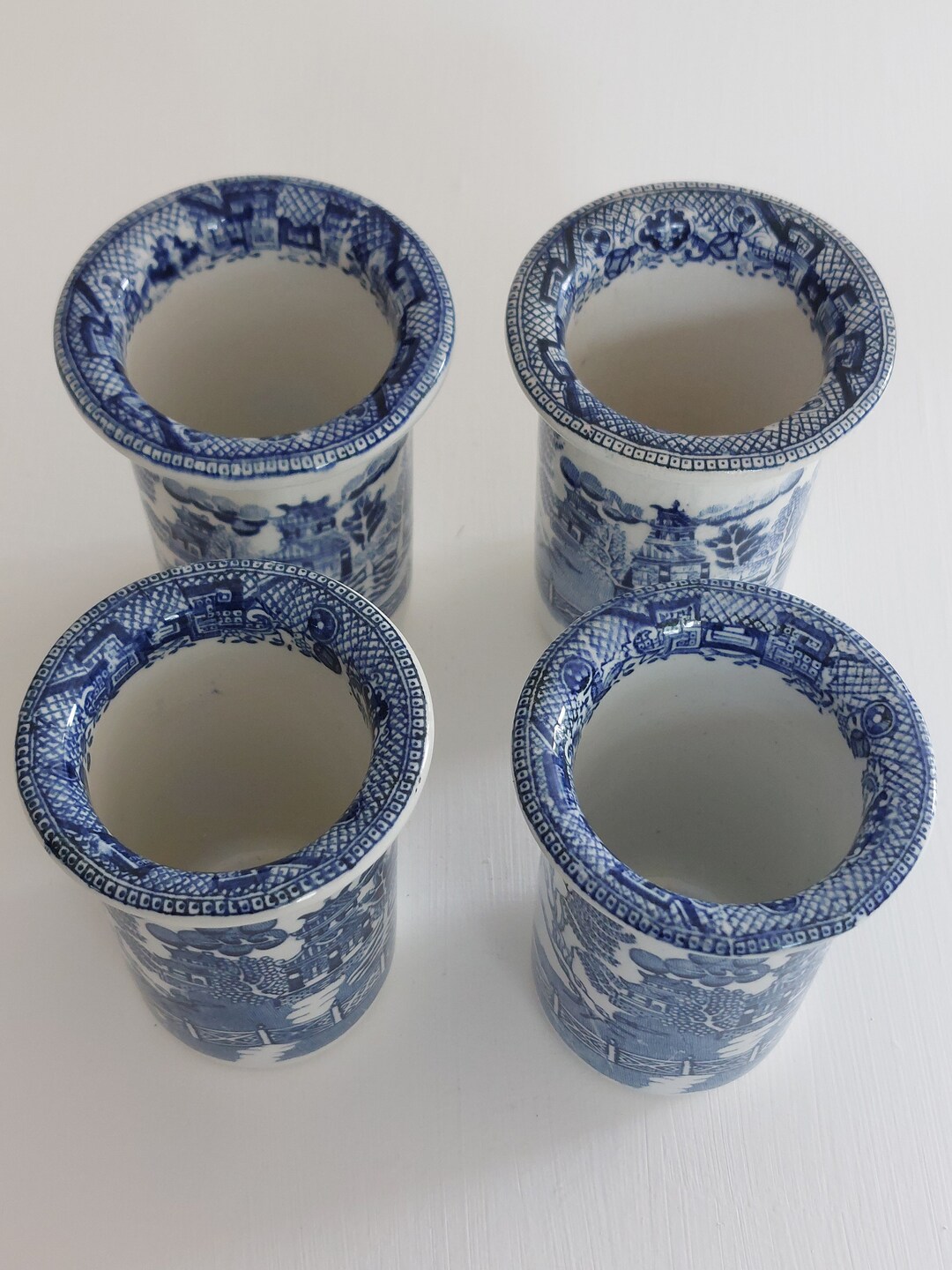 Rare Antique Willow Pattern Staffordshire "cetem Ware" Lot 4 Beakers ...