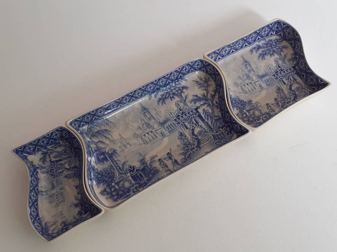 RARE 3 in 1 Antique Blue & White Transferware Print Pearl Ware Pottery ...