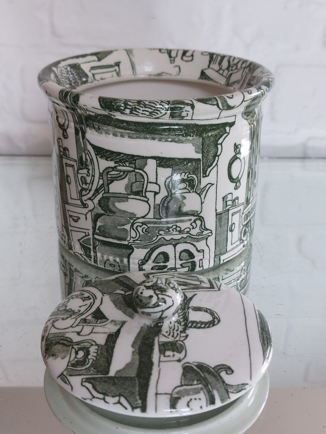 RARE Burgess & Leigh "mathilda's Kitchen" Green + White Large Butter ...