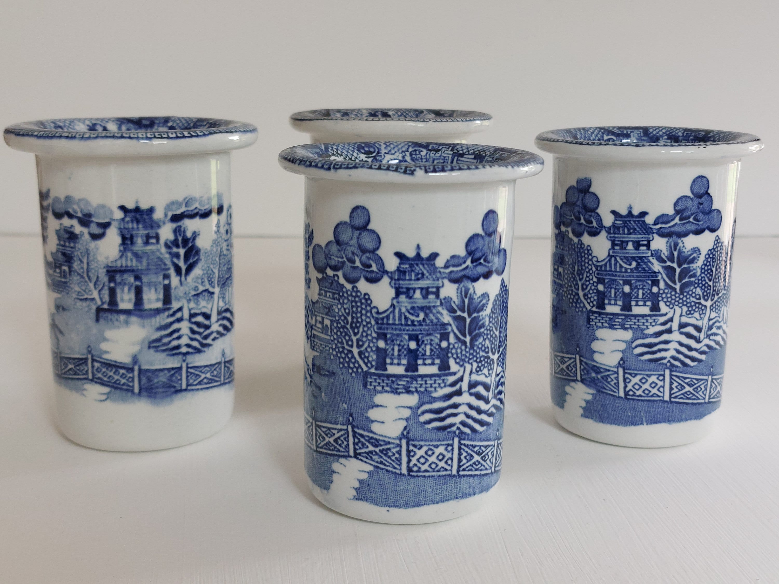 Rare Antique Willow Pattern Staffordshire "cetem Ware" Lot 4 Beakers ...