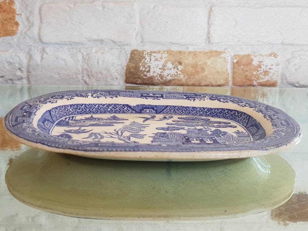 Victorian Early Blue Transferware Willow Pattern Small Oblong | Etsy