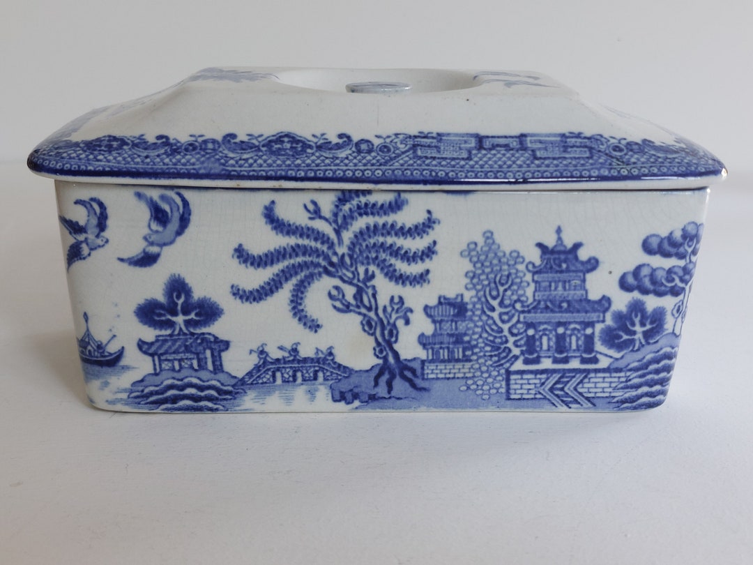 Rare Antique Gibson & Sons Ltd "willow" Pattern LARGE Butter Dish C1920 ...
