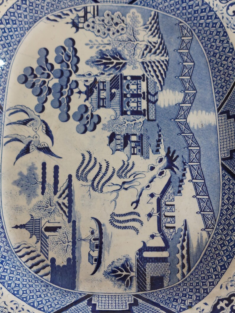 Massive 15.6" Antique Willow Pattern Serving Platter C1900s - Etsy
