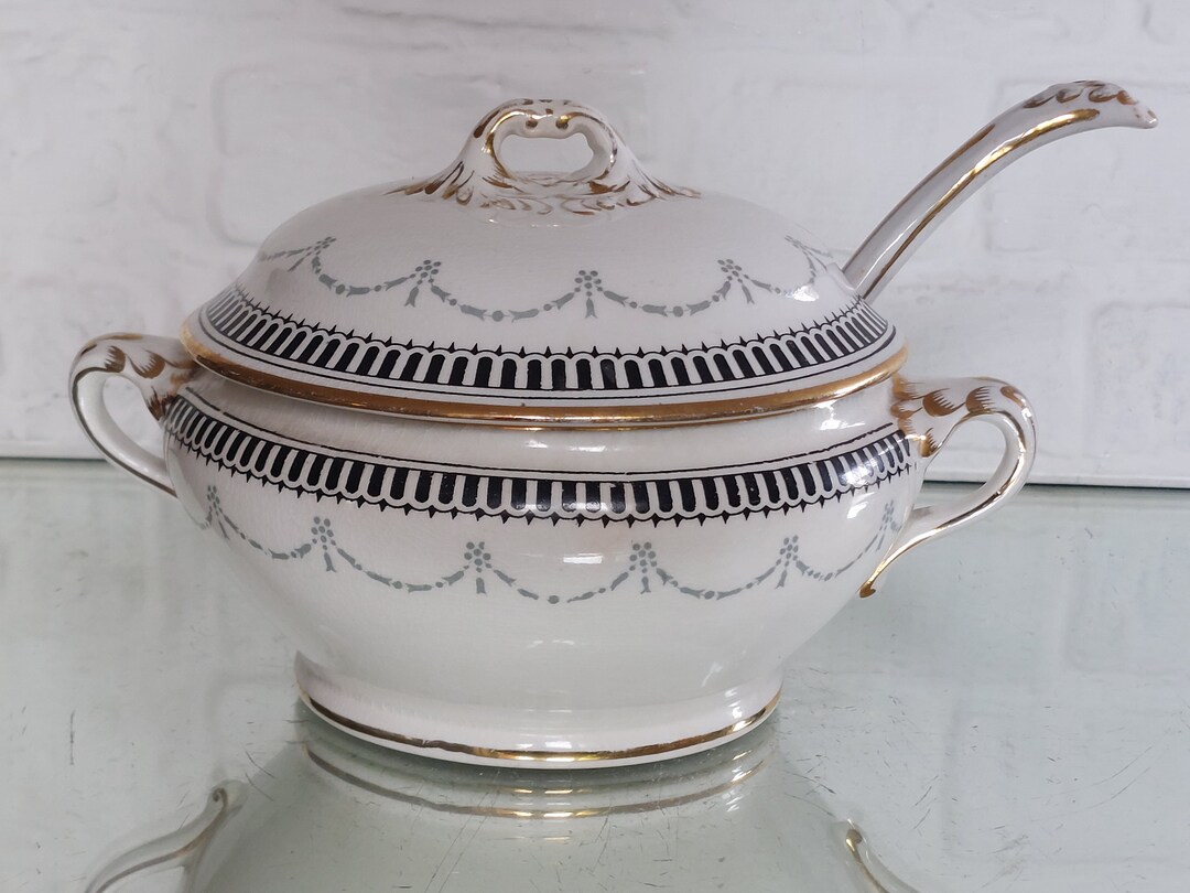 Antique Booths Silicon China Small Sauce Tureen & Ladle "limoges Border ...