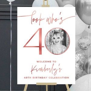40th Birthday Welcome Poster Rose Gold, Look Whos Forty Welcome Sign ...