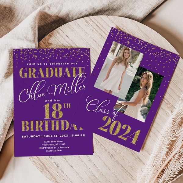 Purple Graduation Birthday Invitations - Etsy