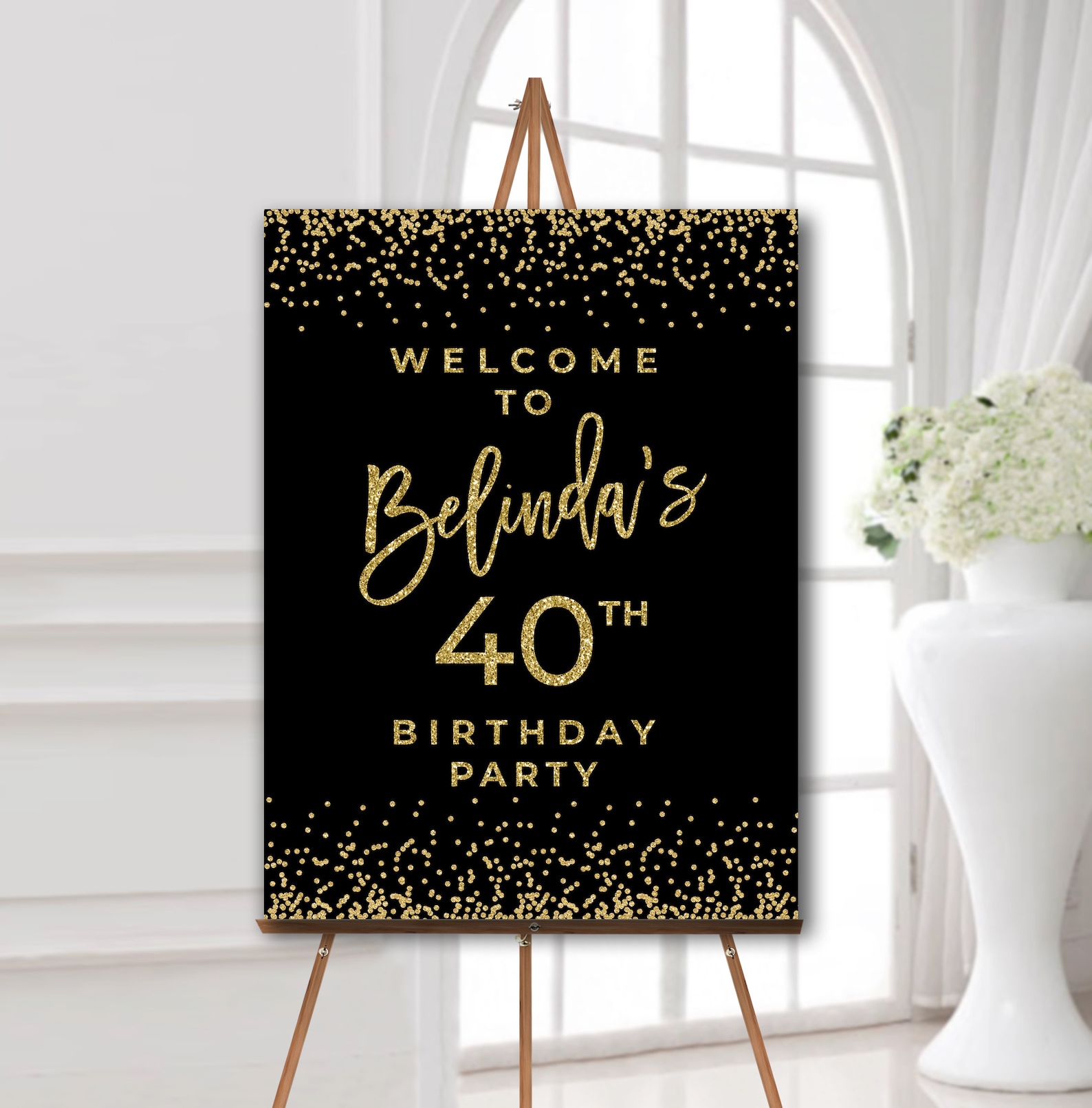 PRINTABLE Birthday welcome sign black gold Birthday welcome | Etsy
