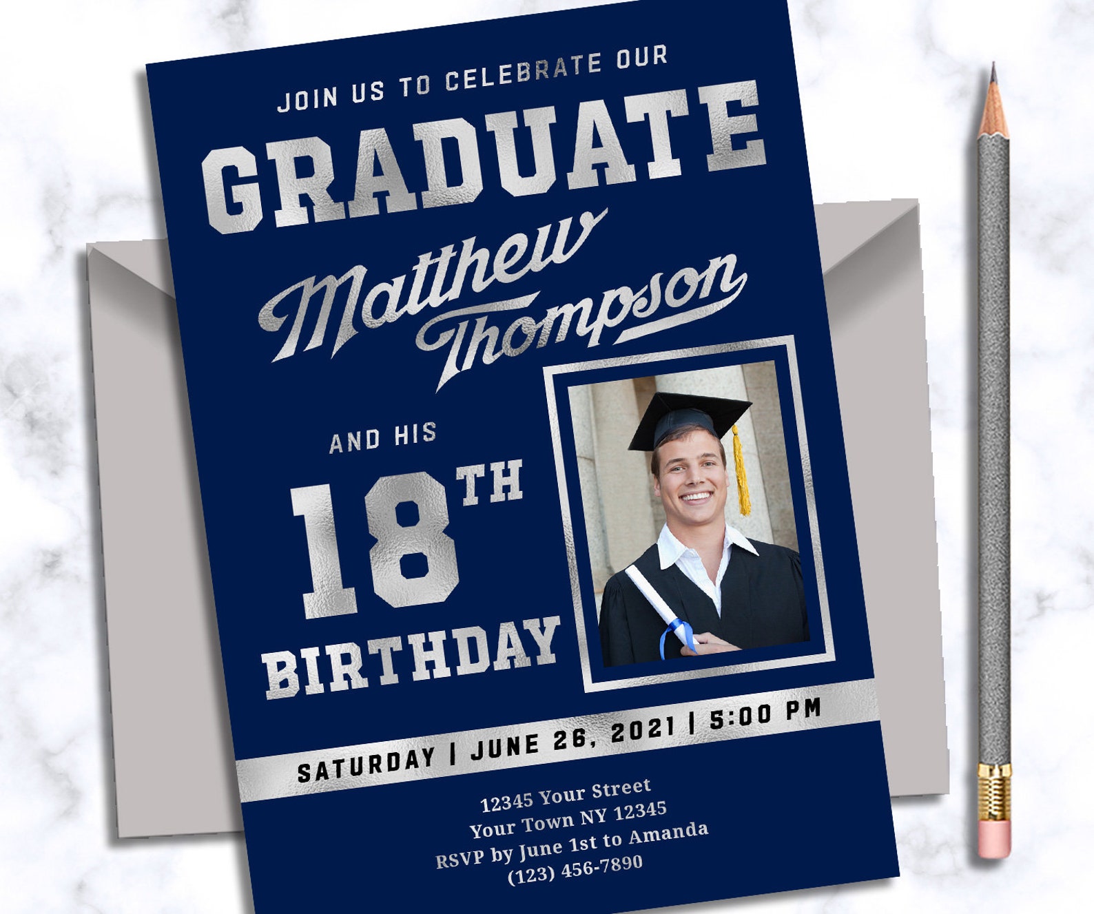 Graduation and birthday invitation with photo 18th birthday | Etsy