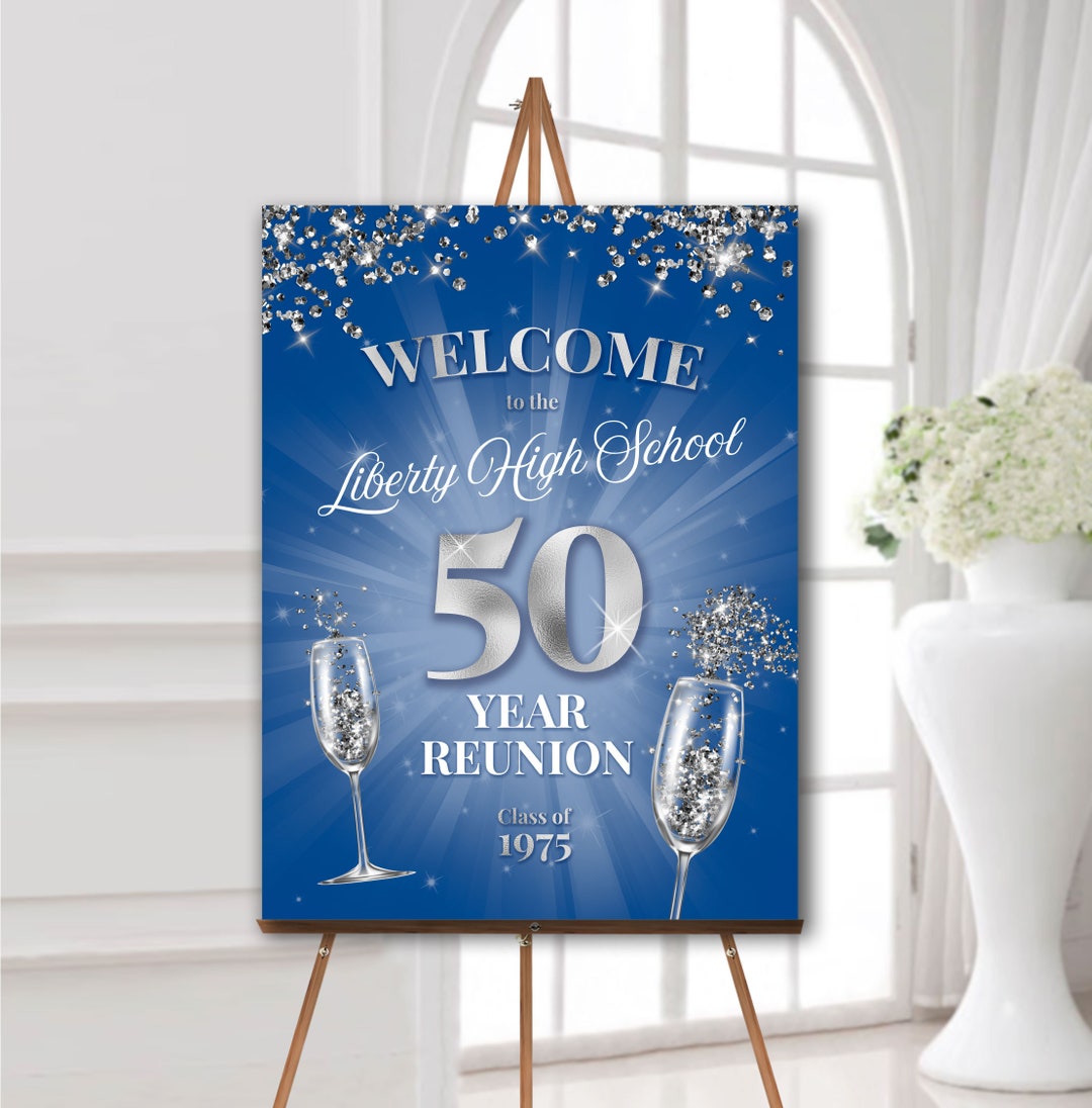 Class Reunion Sign 50th Class Reunion Poster Blue and Silver High ...