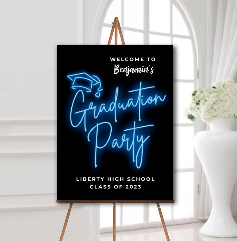 Graduation Party Welcome Sign Blue Neon Light Graduation - Etsy