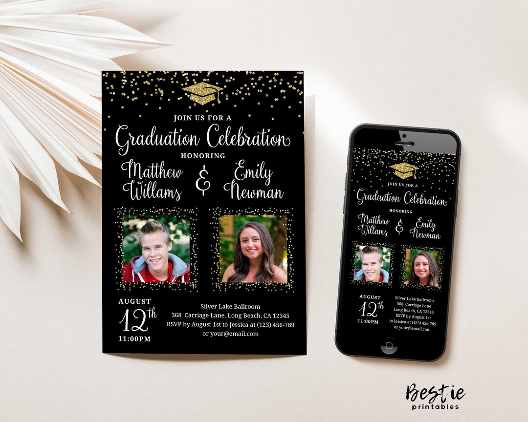 Twin Graduation Party Invitation, Twin High School Grad Party, Double ...