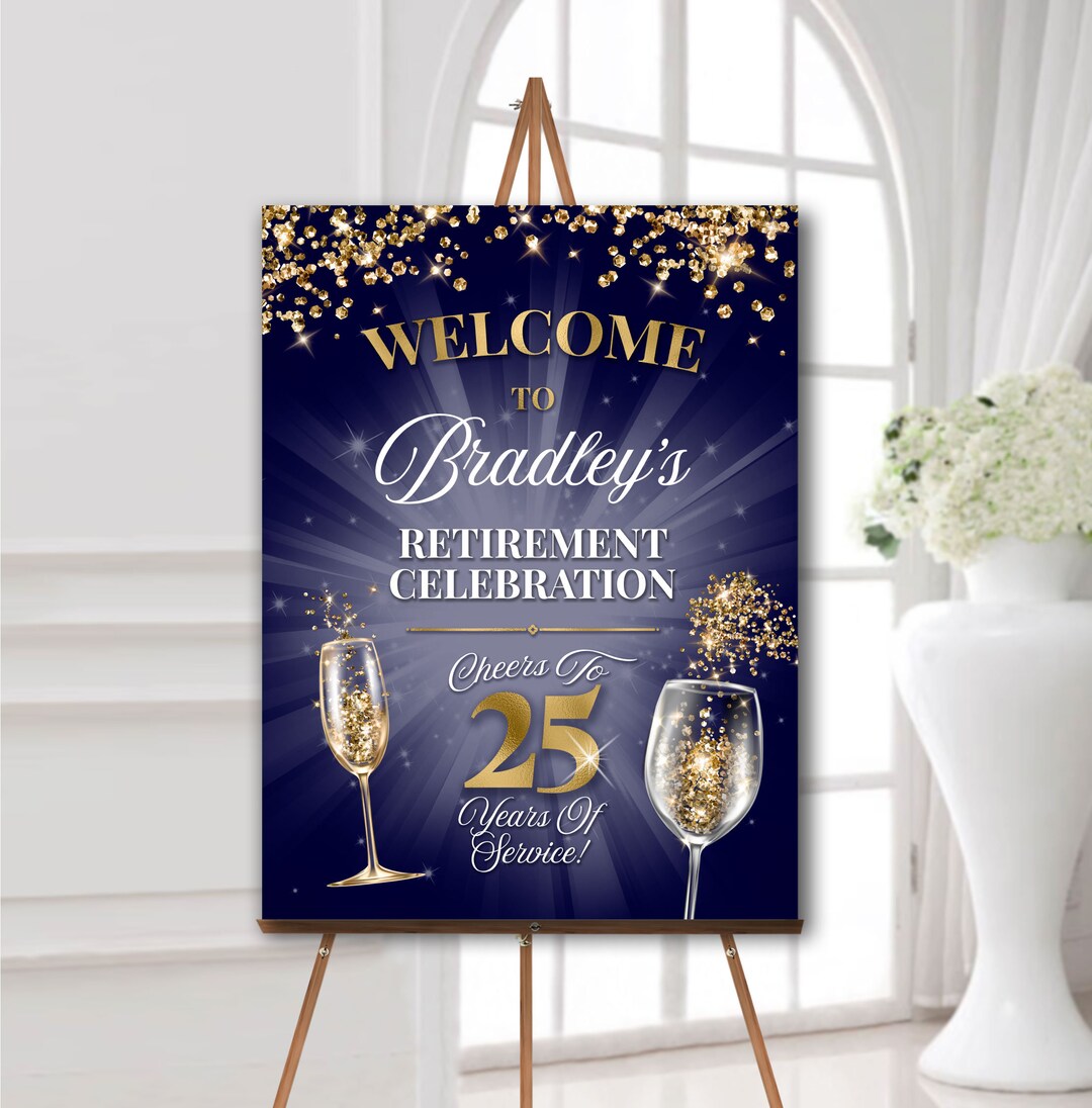 Retirement Party Sign Navy Blue and Gold, Retirement Party Foam Board ...