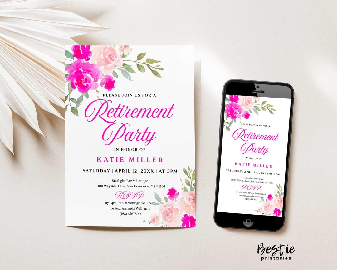 Pink Retirement Party Invitation, Retirement Celebration, Retirement ...
