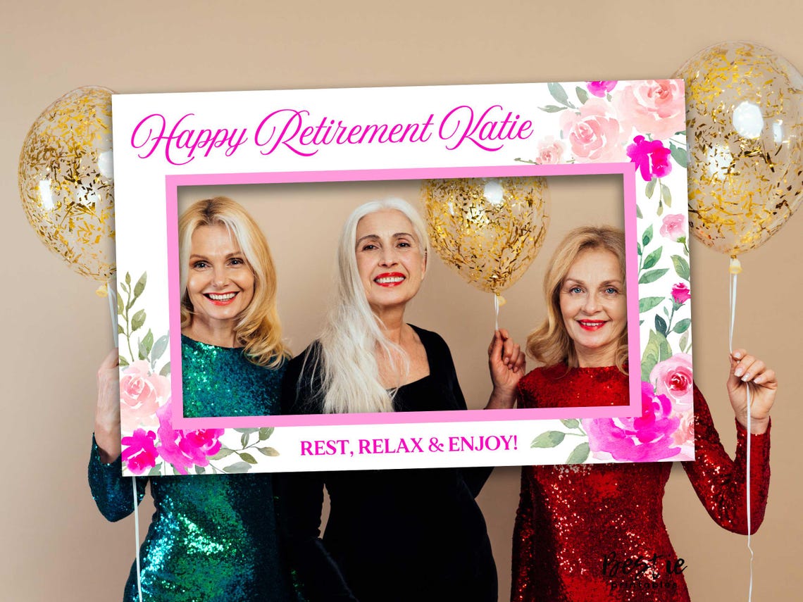 Pink Retirement Party Photo Booth Frame, Pink Flowers, Retirement ...